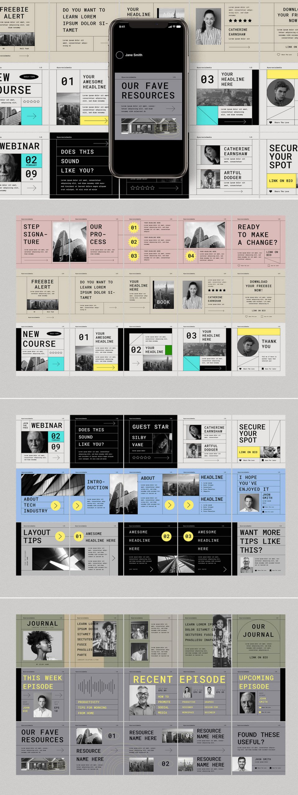 Graphic Instagram Post Templates with Numbered Carousel Designs